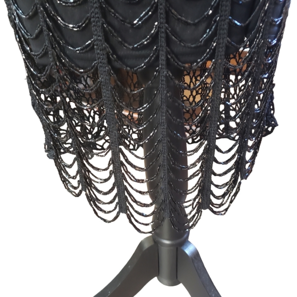 Black Beaded Crochet Dress, Gothic, Flapper Sz Large - Gem